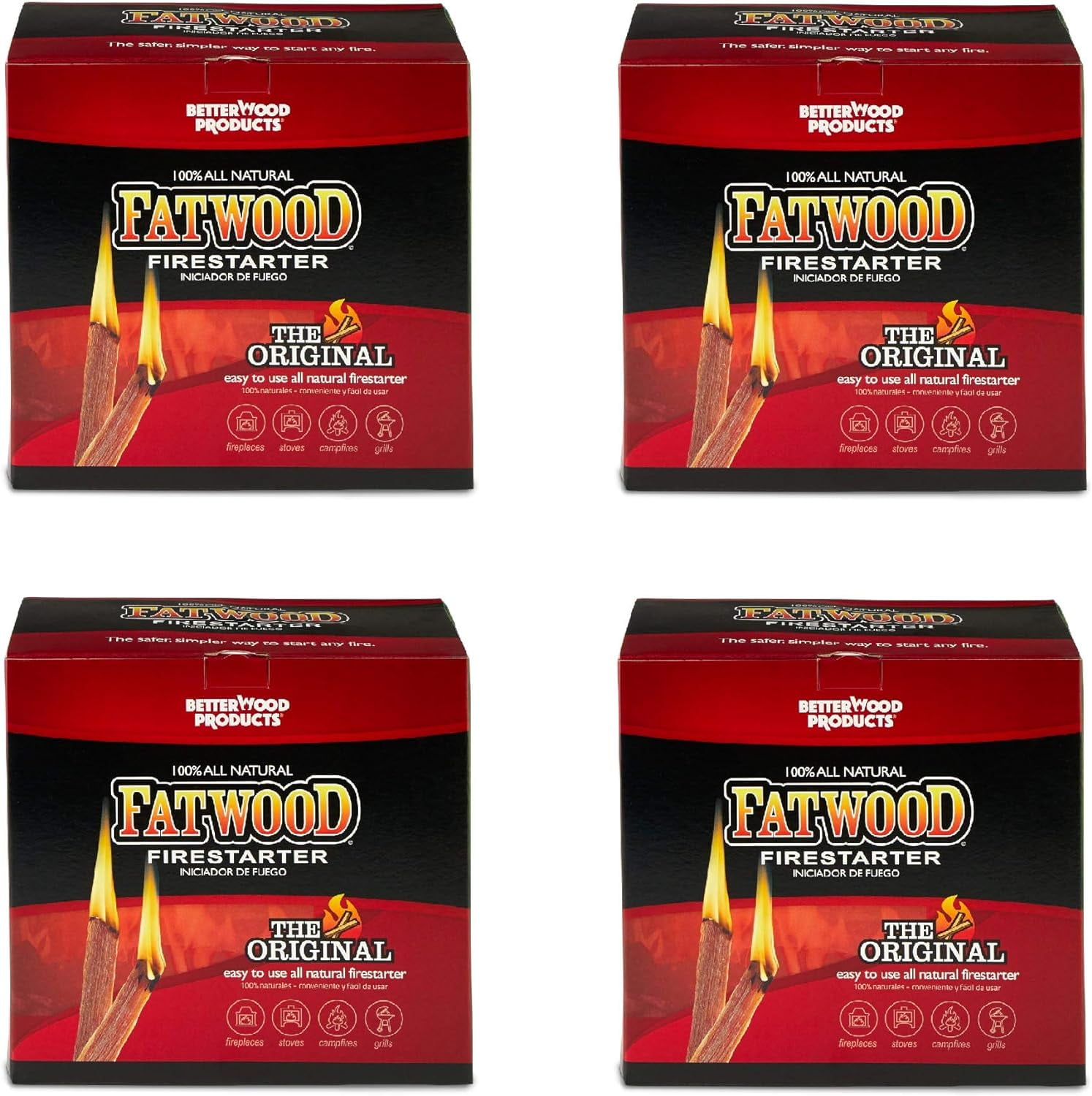 Betterwood 10lb Fatwood Natural Pine Firestarter (4 Pack) for Campfire ...