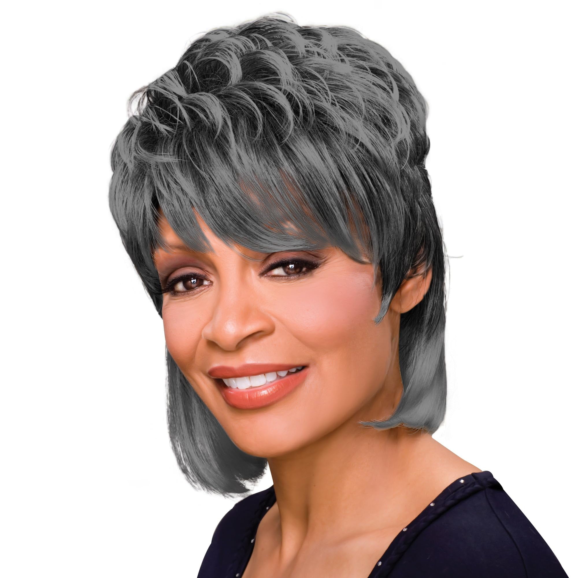 Bettina Wig Color 1B - Foxy Silver Wigs Medium Length Wavy Spiral Curls ...