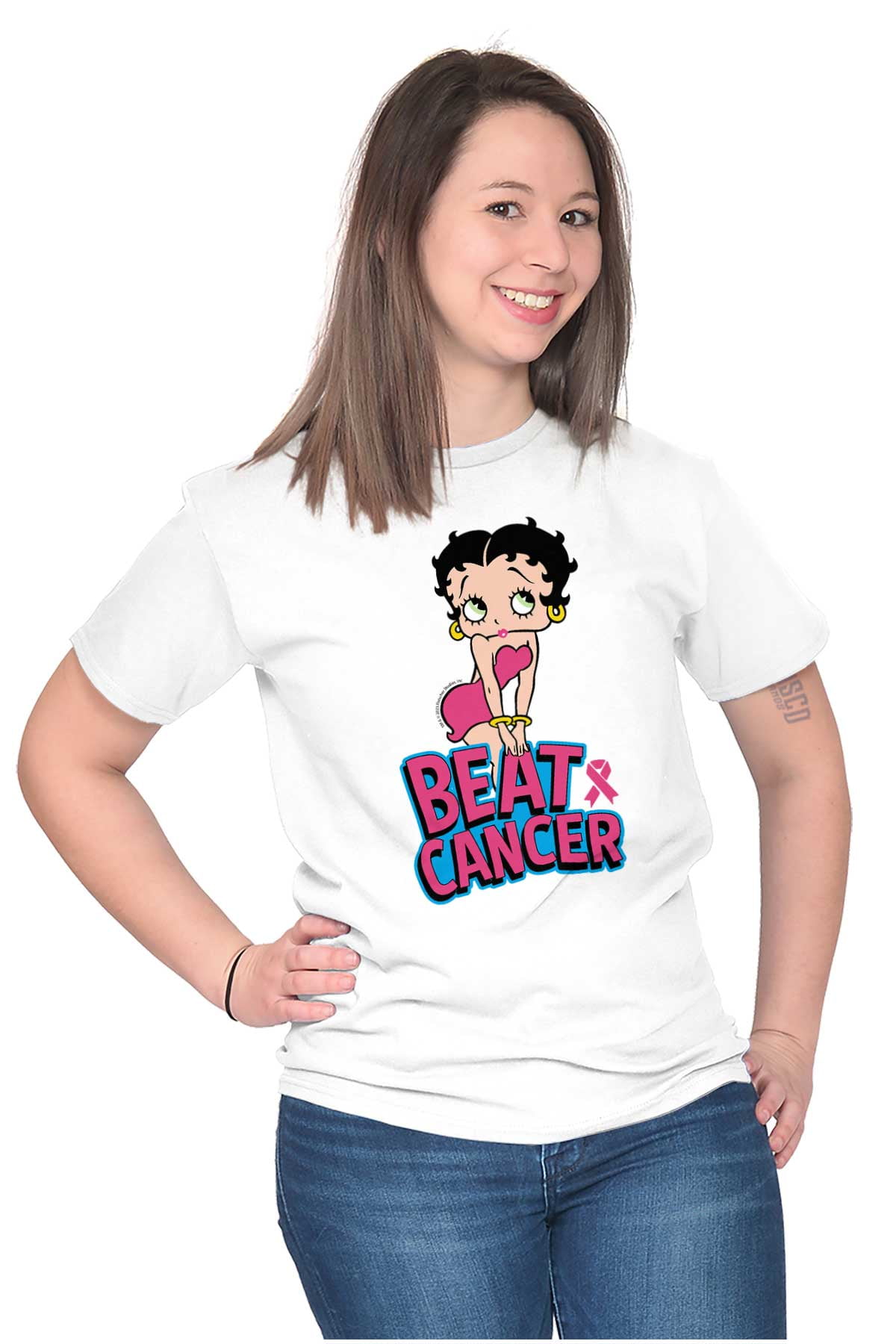 Betty Boop Beat Breast Cancer Ribbon Women Plus Size Graphic Tee Tees ...