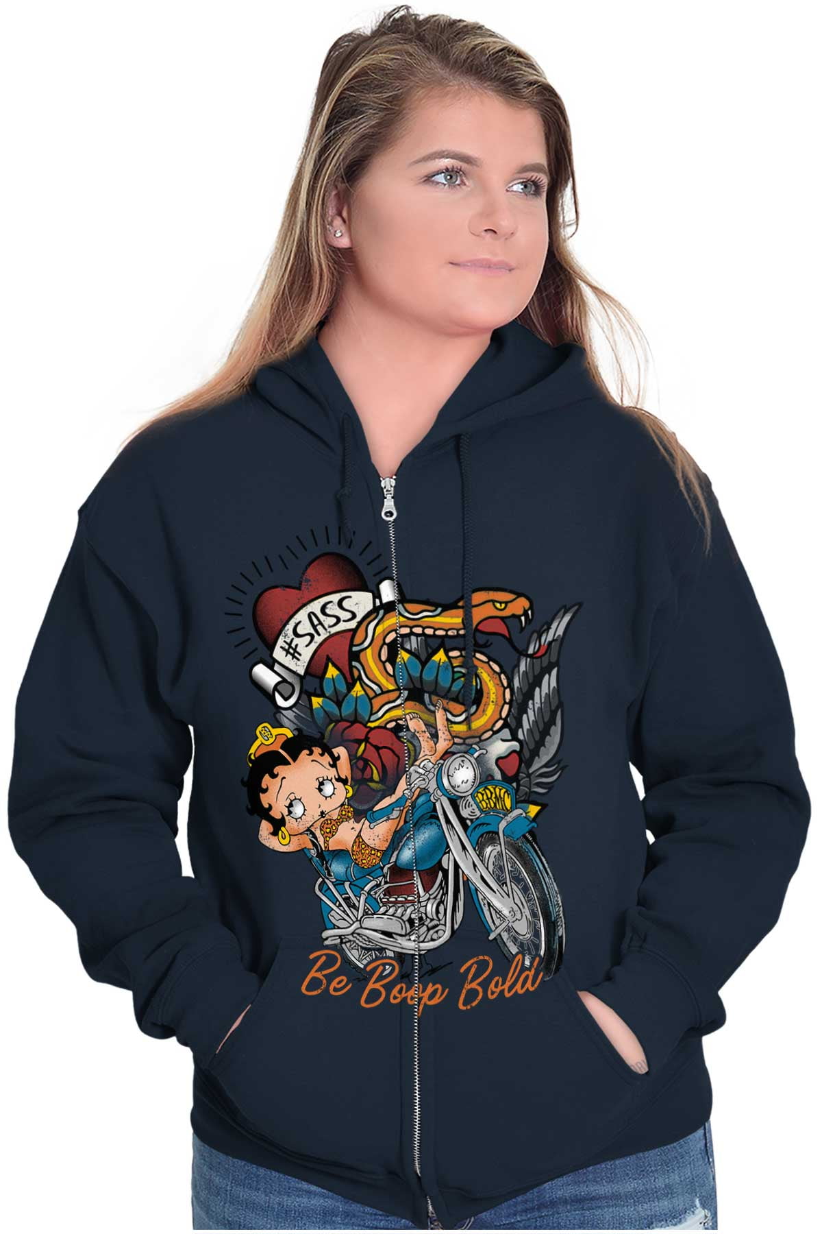Betty Boop Biker Be Bold Snake Women Plus Size Zipper Hoodie Brisco ...