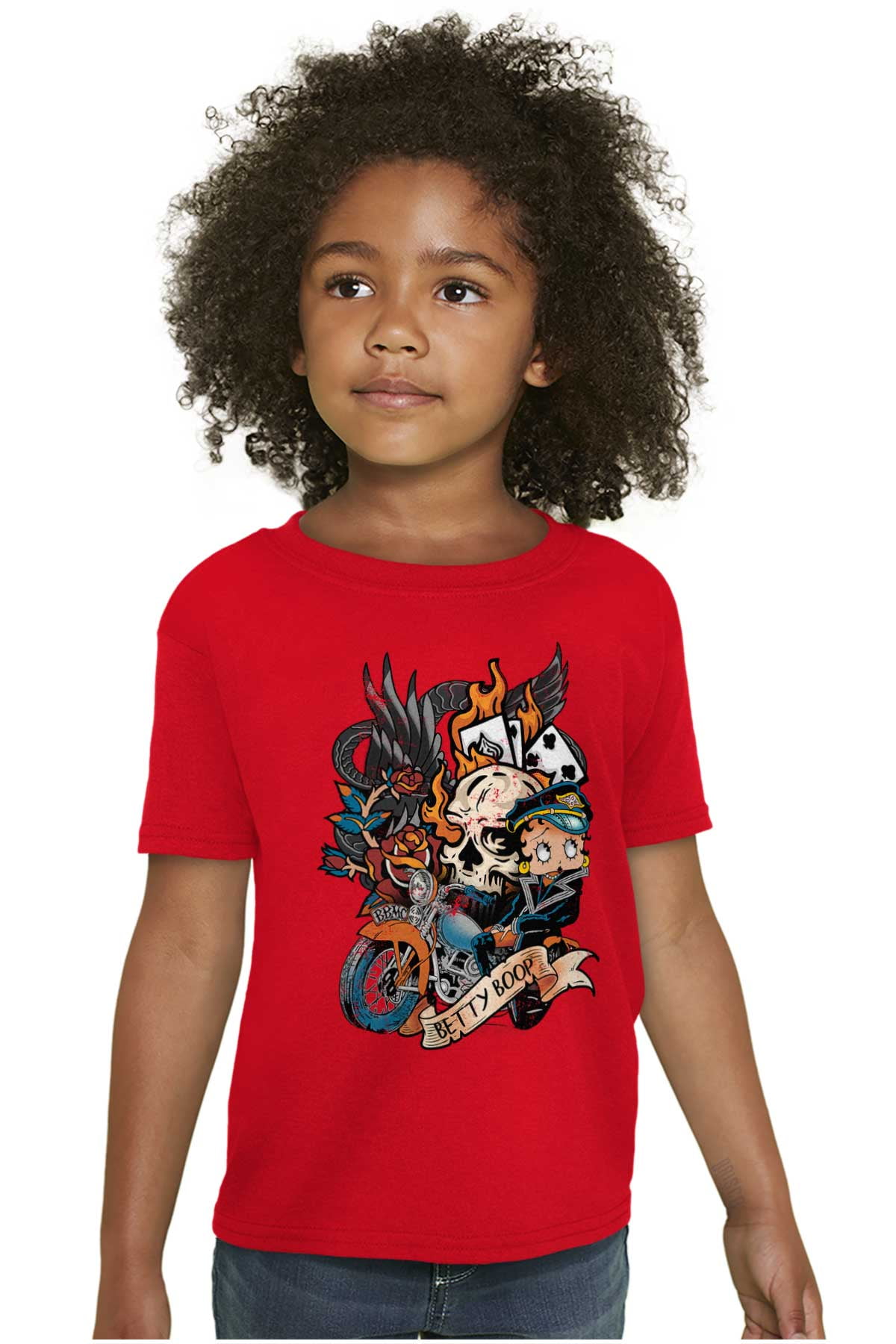 Betty Boop Biker Flaming Skull Tattoo Girls Kids T Shirt Tees Teen ...