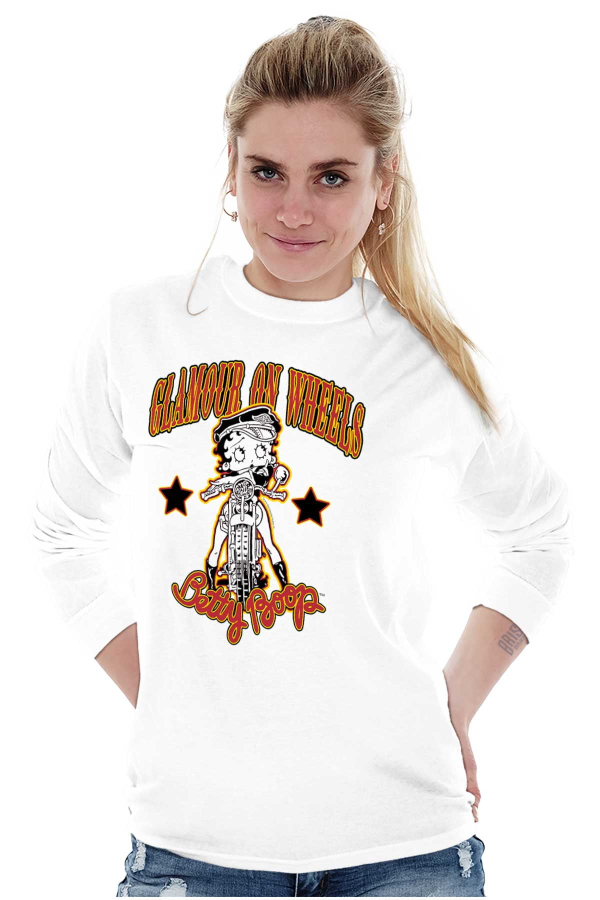 Betty Boop Biker Glamour On Wheels Women's Long Sleeve T Shirt Brisco Brands M - Walmart.com