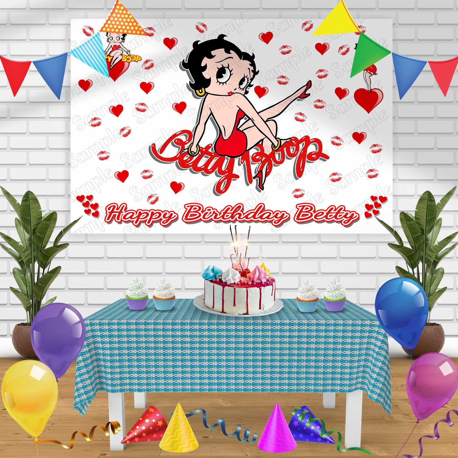 BirthdayJungle Betty Boop Birthday Banner, Personalized Party Backdrop ...
