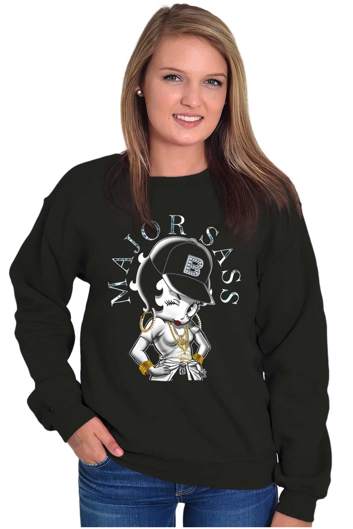 Betty Boop Bling Major Sass Cartoon Women Crewneck Sweatshirt Brisco ...