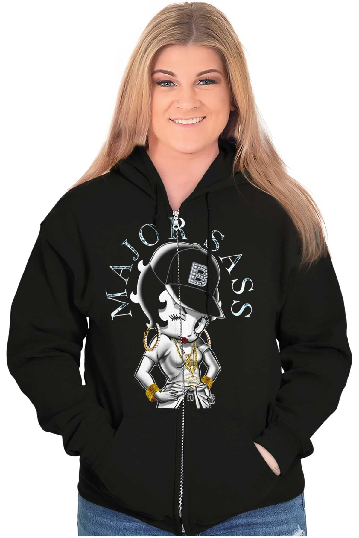 Betty Boop Bling Major Sass Cartoon Women Plus Size Zipper Hoodie ...