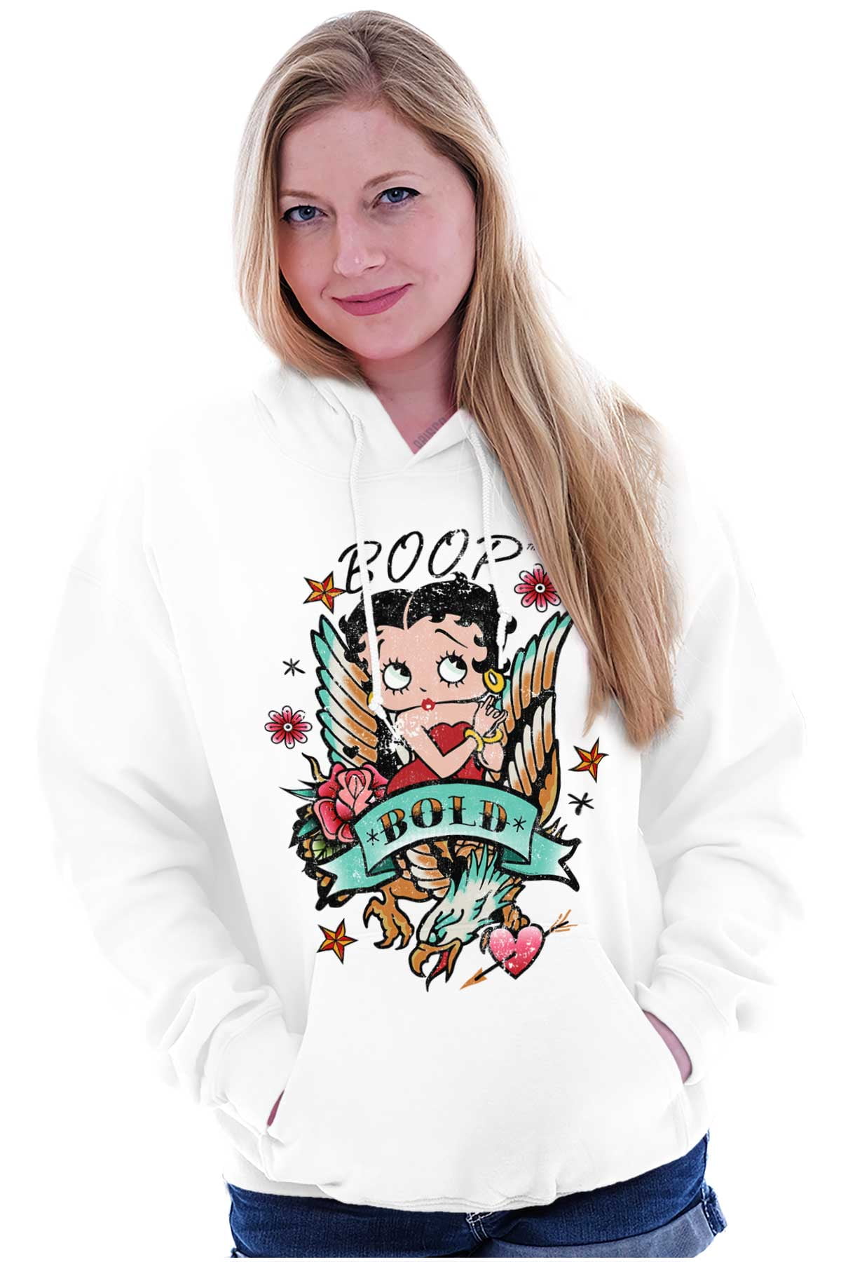 Betty Boop Bold Eagle Rose Tattoo Hoodie Sweatshirt Women Brisco Brands ...