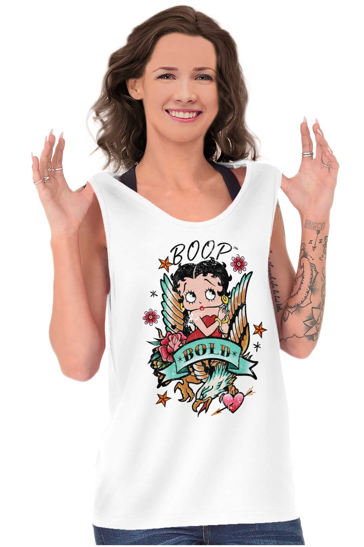 Betty Boop Bold Eagle Rose Tattoo Women Plus Size Tank Top Brisco ...