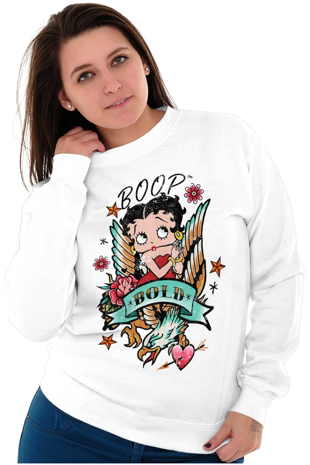 Betty Boop Bold Eagle Rose Tattoo Women Plus Size Sweatshirt Brisco ...