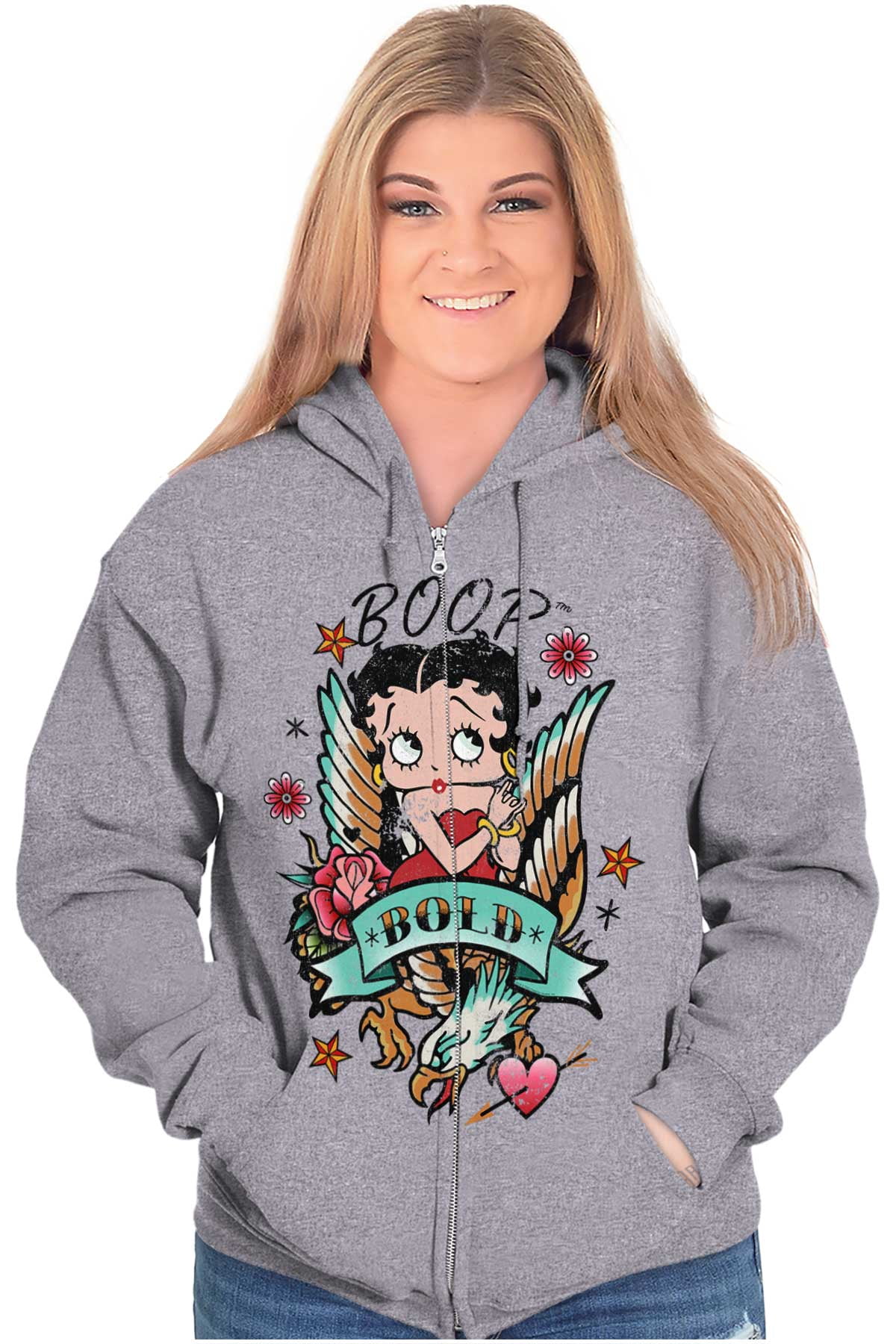 Betty Boop Bold Eagle Rose Tattoo Women Plus Size Zipper Hoodie Brisco ...