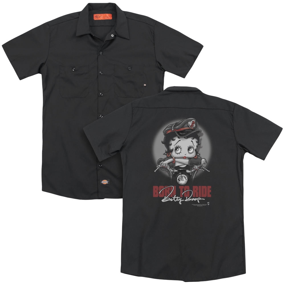 Betty Boop Born To Ride (Back Print) Adult Work Shirt Black - Walmart.com