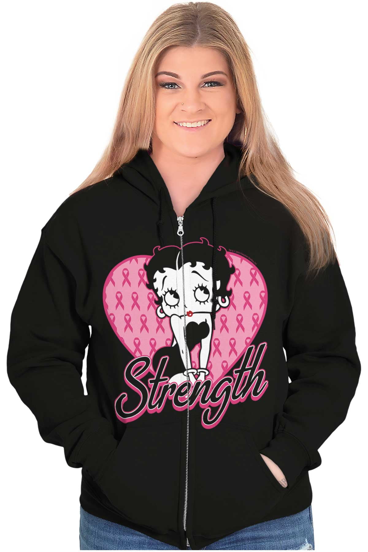 Betty Boop Breast Cancer Strength Zip Hoodie Sweatshirt Women Brisco ...