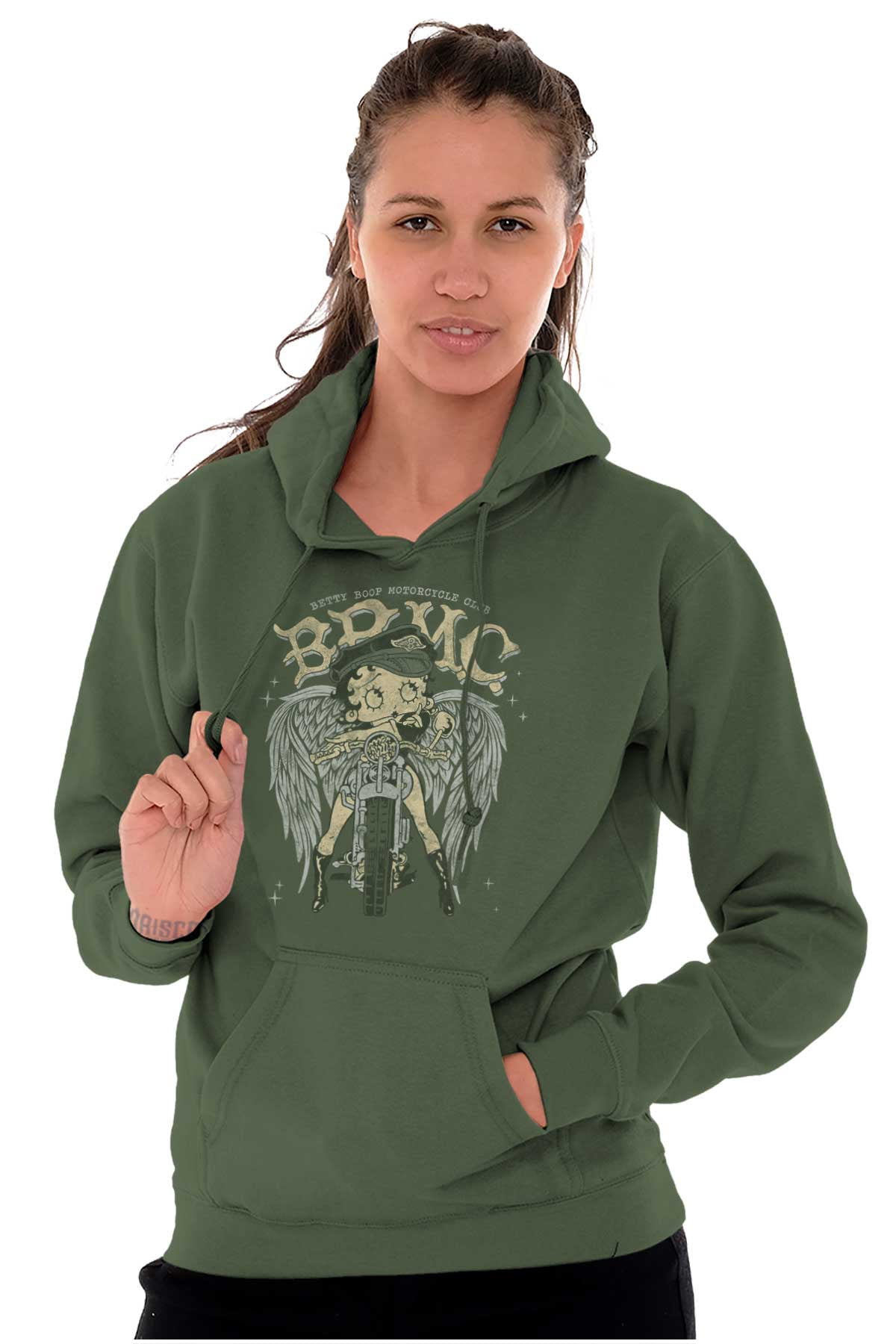 Betty Boop Cartoon Biker Angel Wings Hoodie Sweatshirt Women Brisco ...
