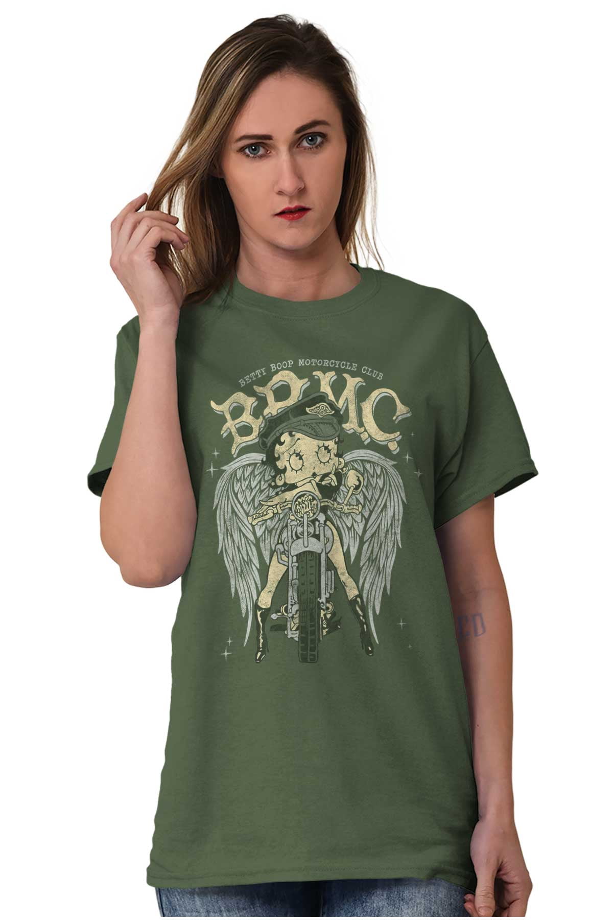 Betty Boop Cartoon Biker Angel Wings Women's Graphic T Shirt Tees ...