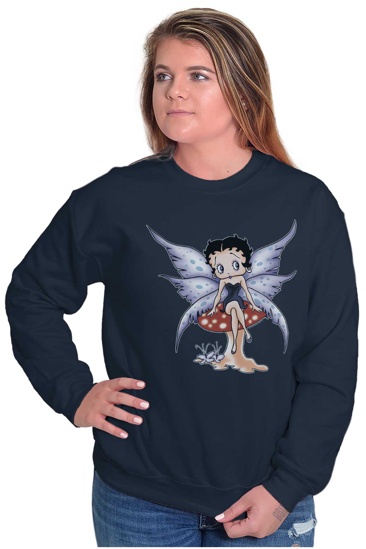 Betty Boop Cartoon Butterfly Mushroom Women Plus Size Sweatshirt Brisco ...