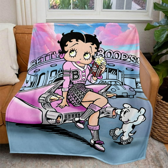 Betty Boop Cartoon Flannel Blanket, Ultra Soft 280GSM, Warm Cozy Throw ...