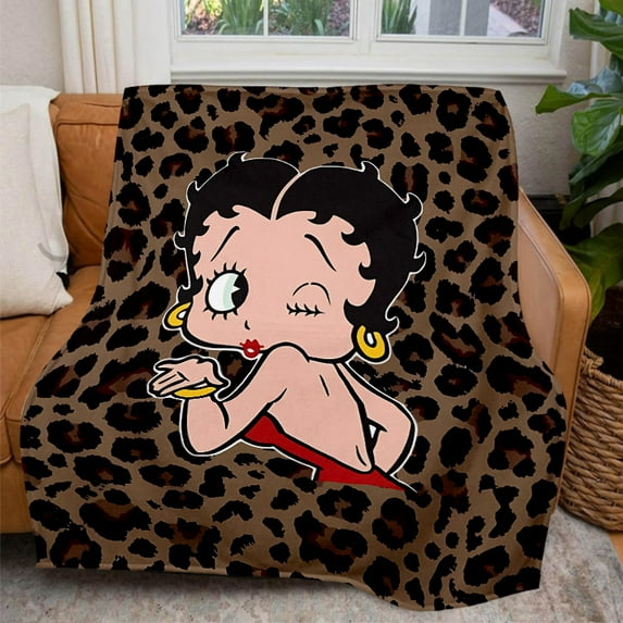 Betty Boop Cartoon Leopard Flannel Throw Blanket, Ultra Soft 280GSM ...