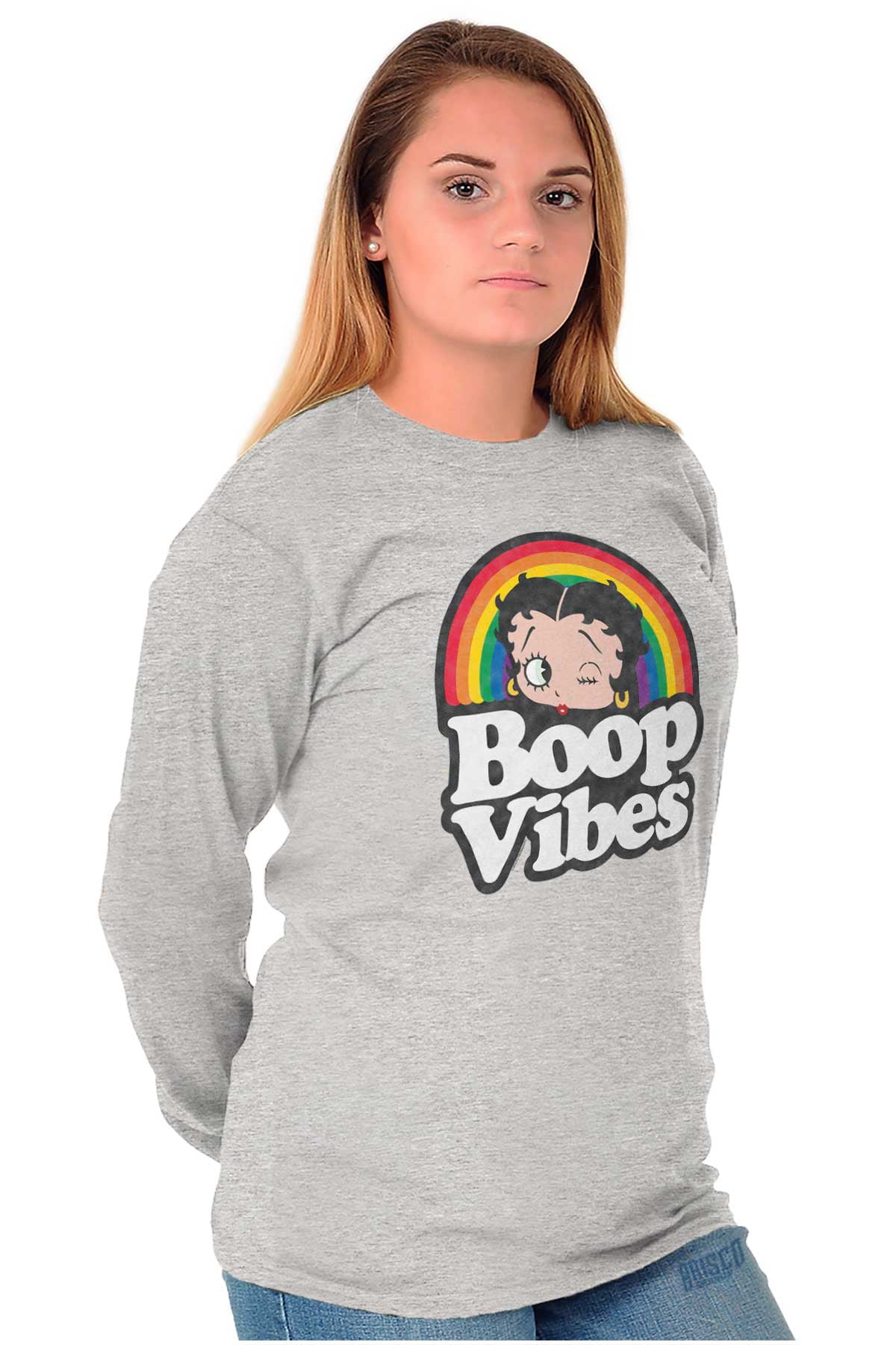 Betty Boop Cartoon Rainbow Quote Women Plus Size Long Sleeve Graphic ...