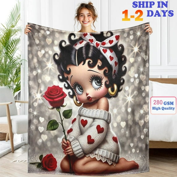 Betty Boop Cartoon Throw Blanket 280GSM Flannel Soft Cozy Blanket for ...