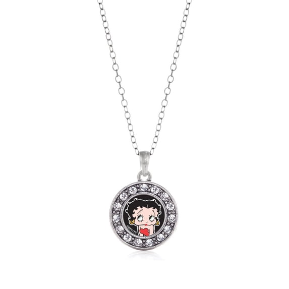 Betty Boop Sterling Silver Circle Charm Necklace with Cubic Zirconia ...