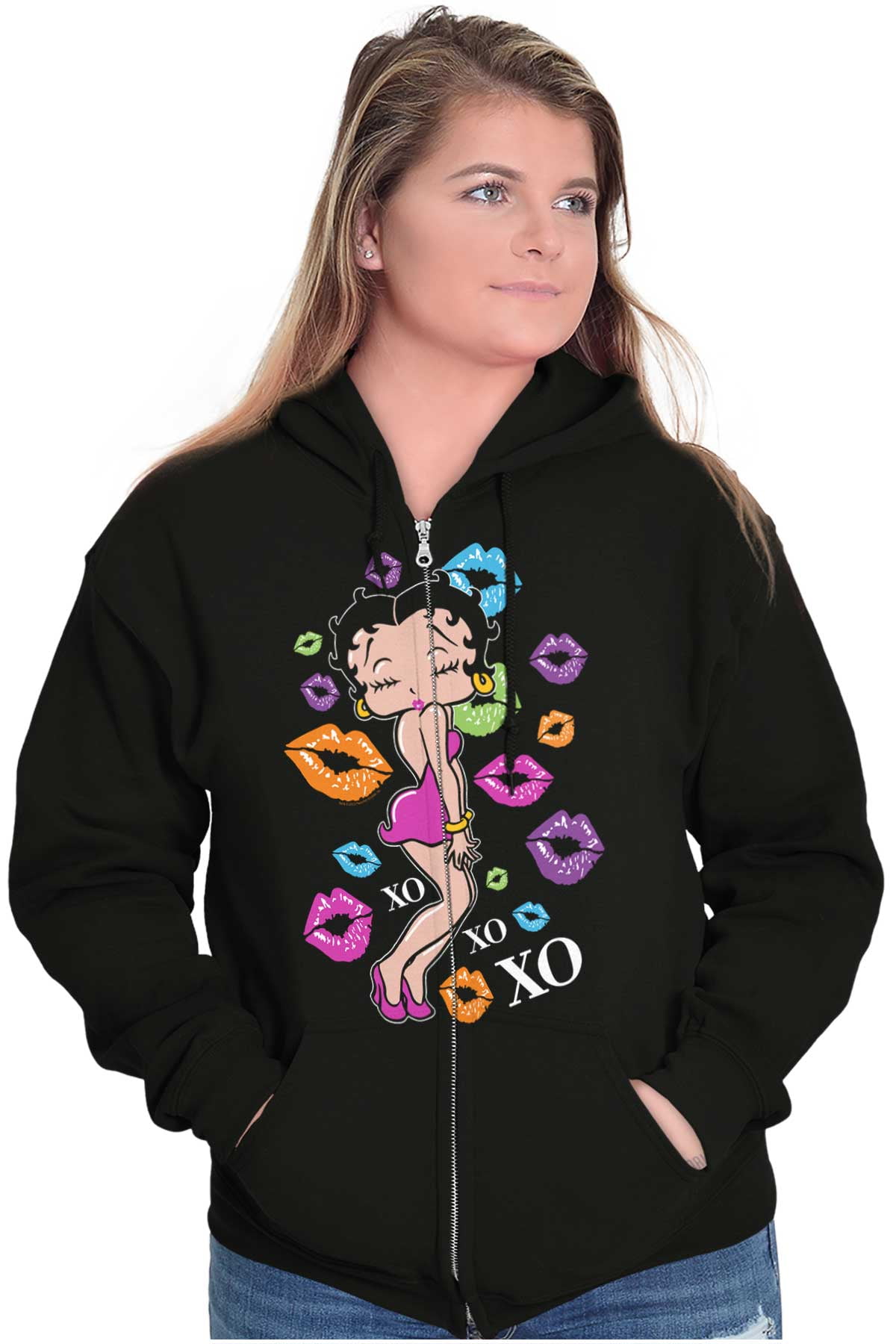 Betty Boop Colorful Kissing Lips Zip Hoodie Sweatshirt Women Brisco ...