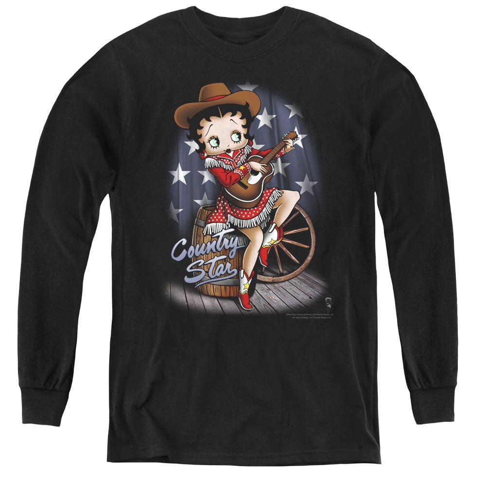 Betty Boop Country Star Youth Long Sleeve T-Shirt Tee Black - Walmart.com