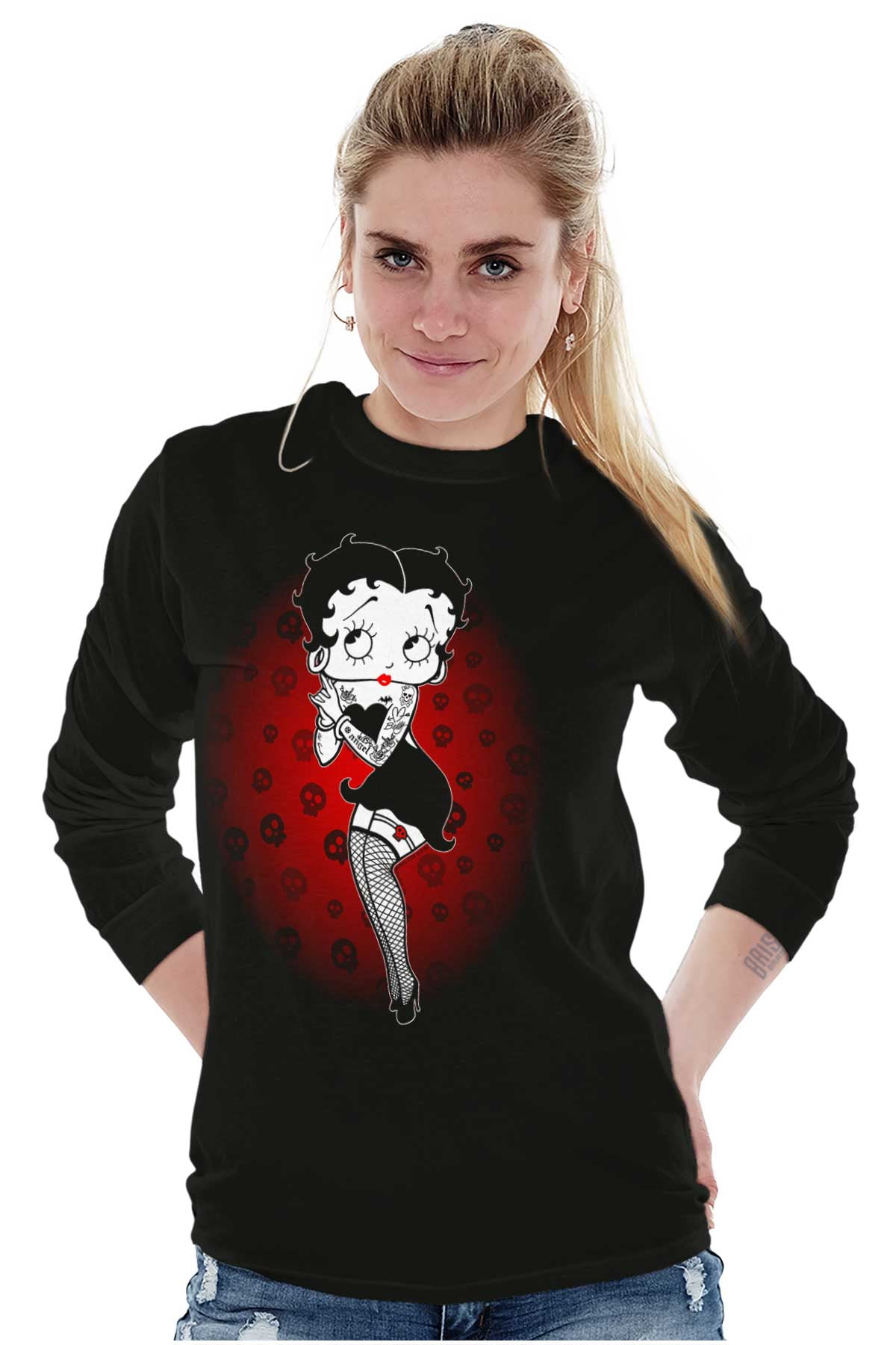 Betty Boop Dark Goth Tattoo Skull Women Plus Size Long Sleeve Tee ...