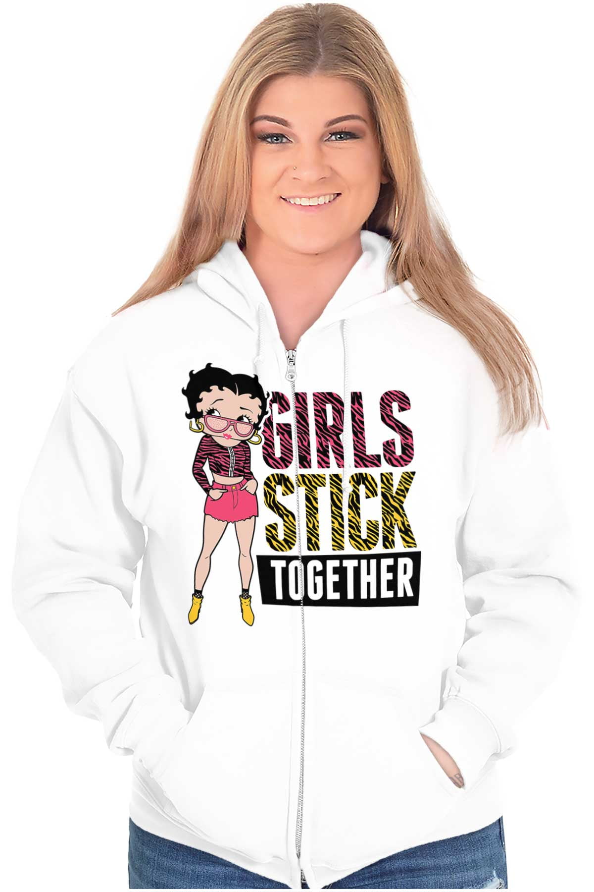 Betty Boop Girl Power Stick Together Women Plus Size Zipper Hoodie ...