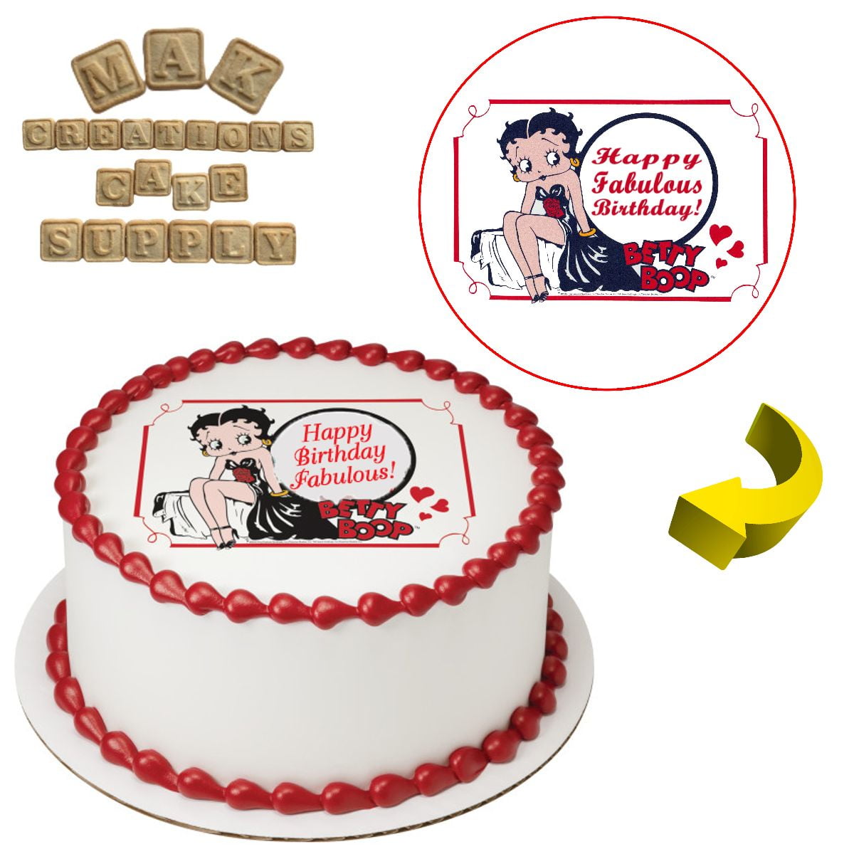 Betty Boop Happy Birthday Fabulous 8" Round Edible Cake Topper ~ Can be ...