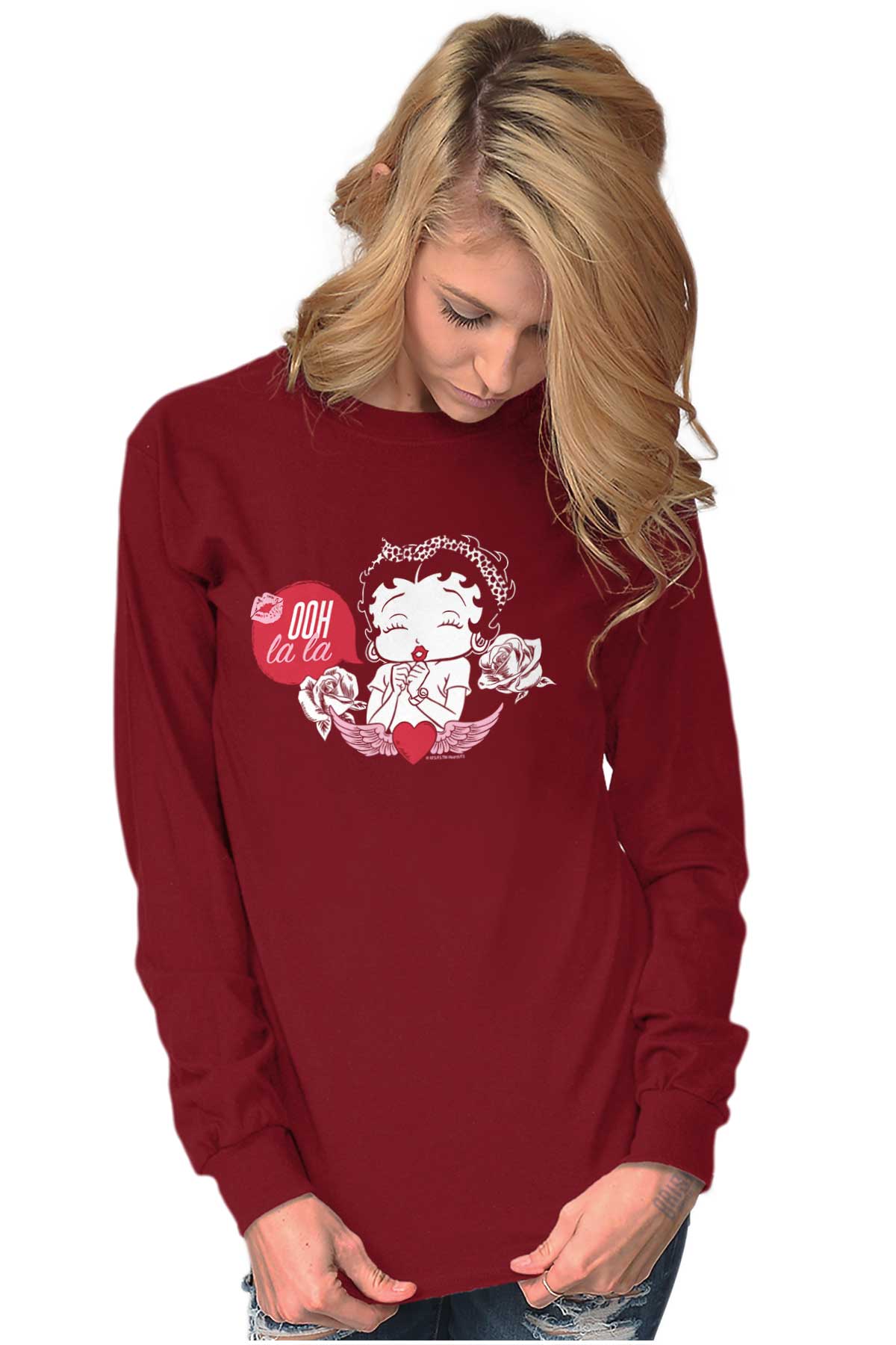 Betty Boop Heart Angel Wings Ooh LaLa Women's Long Sleeve T Shirt ...