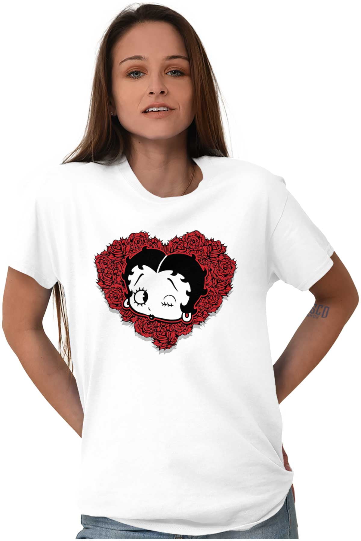 Betty Boop Heart Wink Blowing Kisses Women's Graphic T Shirt Tees ...