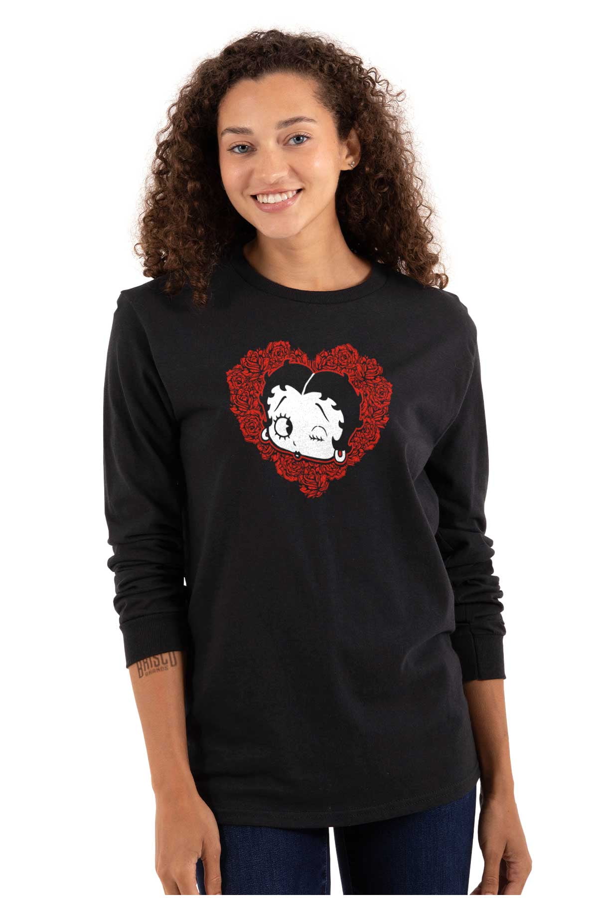 Betty Boop Heart Wink Blowing Kisses Women Plus Size Long Sleeve Tee Brisco Brands 2X - Walmart.com