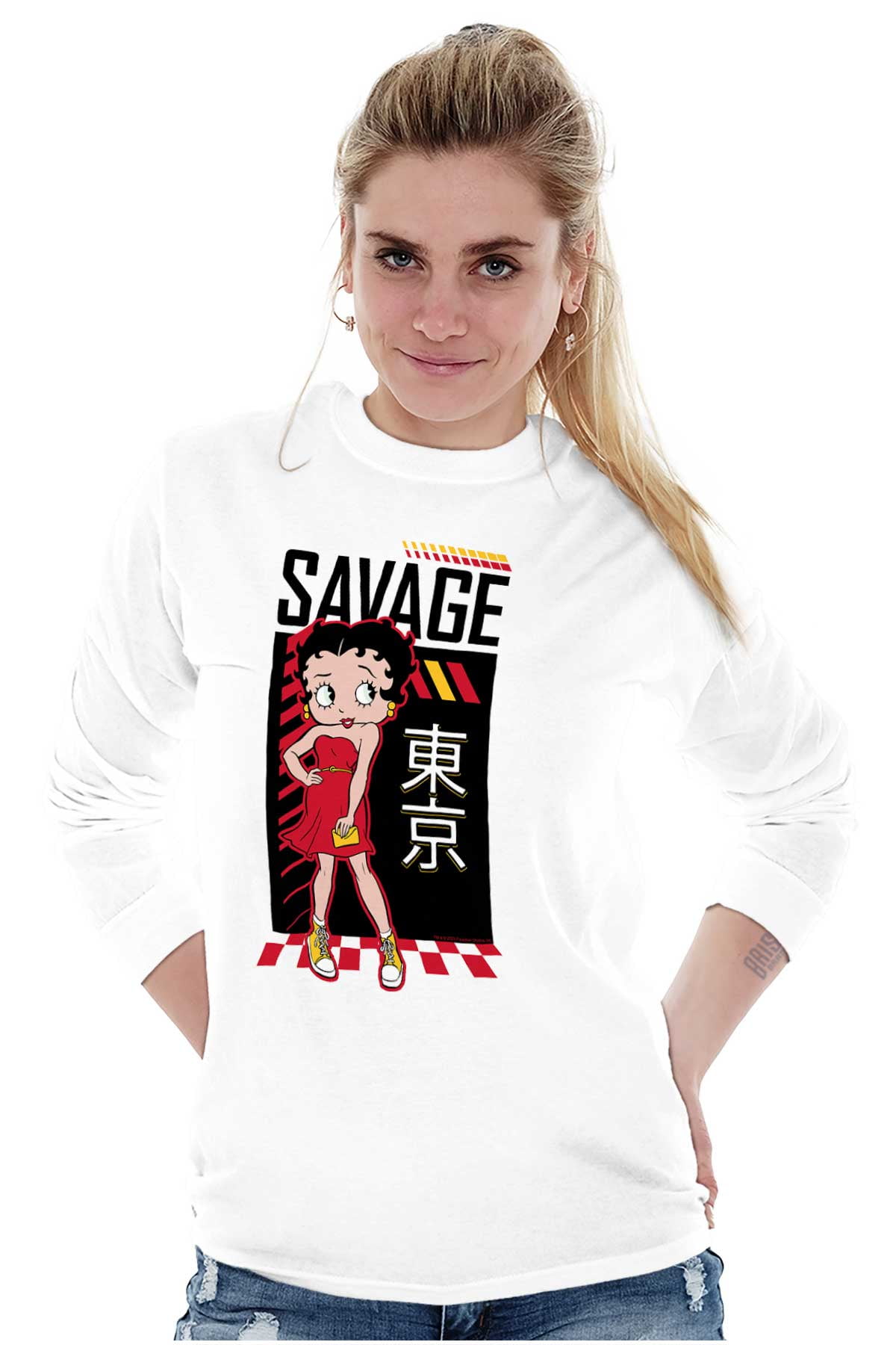 Betty Boop Kanji Savage Cartoon Women's Long Sleeve T Shirt Brisco ...