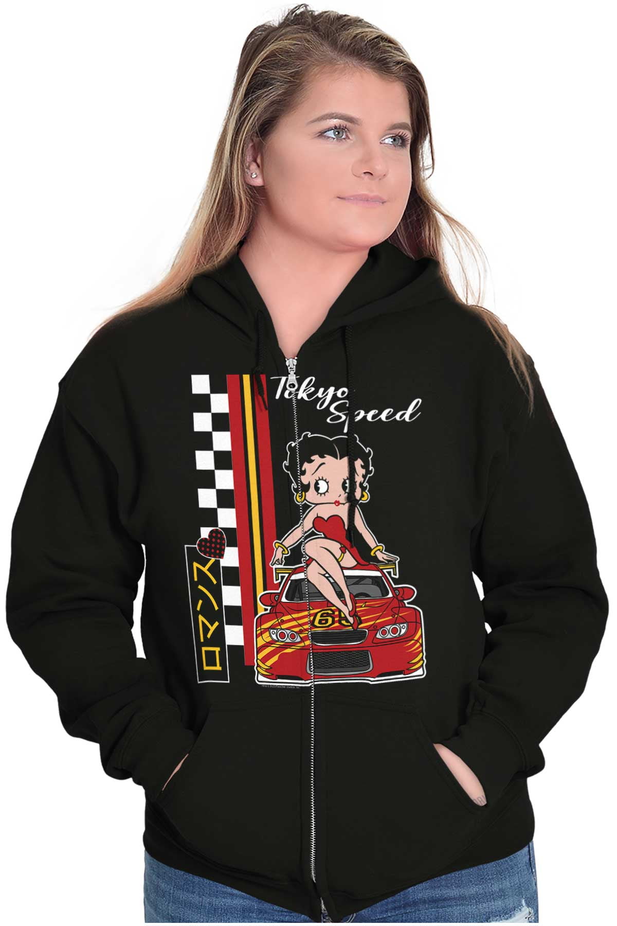 Betty Boop Kanji Tokyo Speed Racecar Zip Hoodie Sweatshirt Women Brisco ...