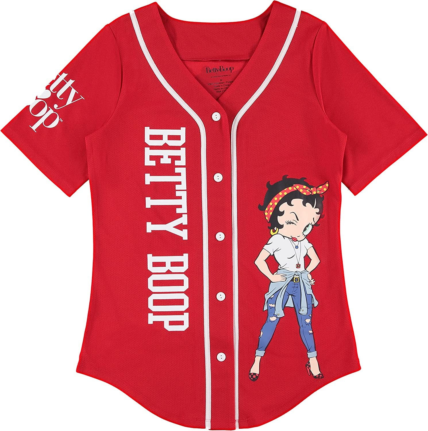 Betty Boop Ladies Baseball Jersey, Bonnie, Margie, and Mae Mesh Button ...
