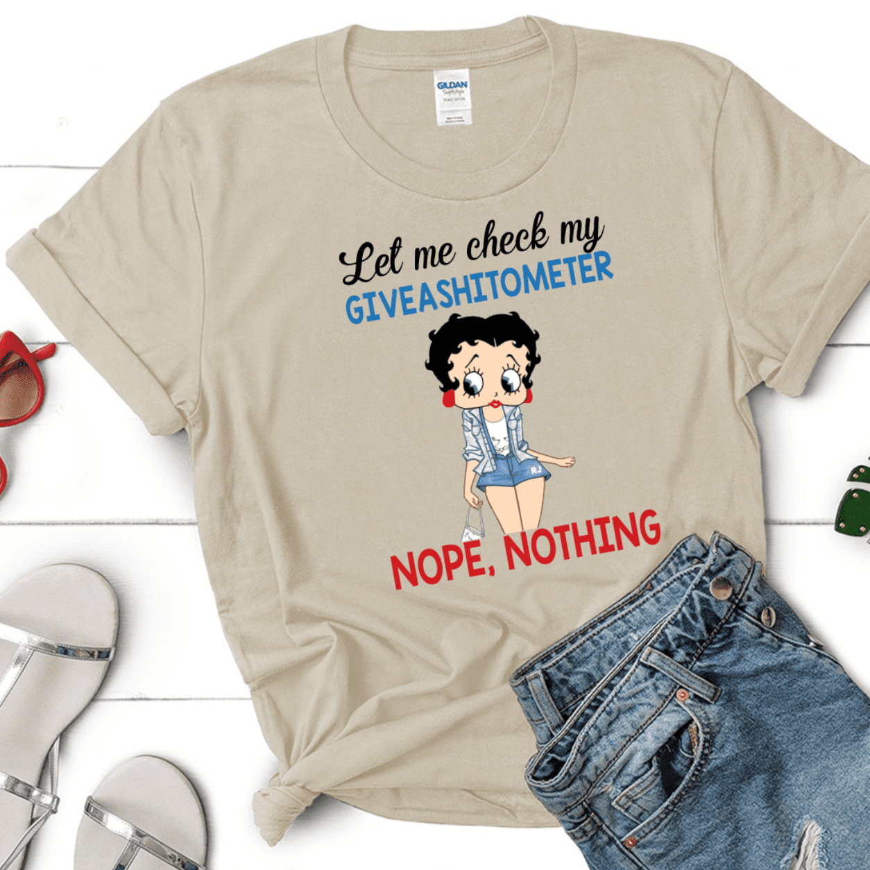 Betty Boop "Let Me Check My Giveashitometer... Nope, Nothing" Vintage Tee, Cartoon Comedy Shirt ...