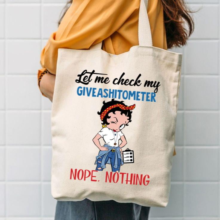Betty Boop Let Me Check My Giveashitometer Nope Nothing Vintage Tote Bag, Betty Boop Bag, TV ...
