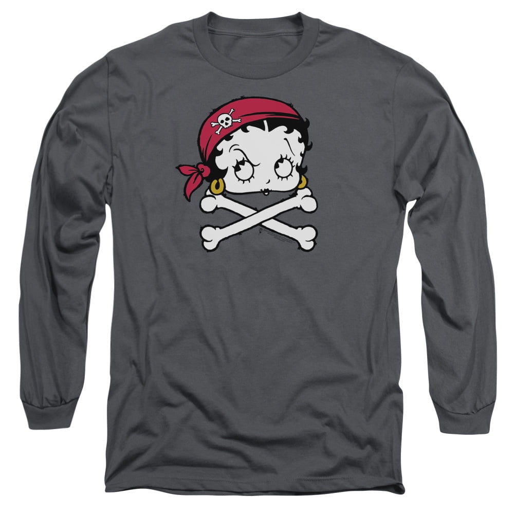 Betty Boop Pirate Long Sleeve T-Shirt Adult 18/1 Charcoal - Walmart.com