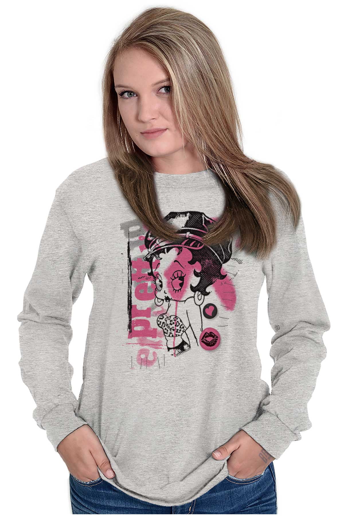 Betty Boop Pretty Punk Paint Splatter Women's Long Sleeve T Shirt ...