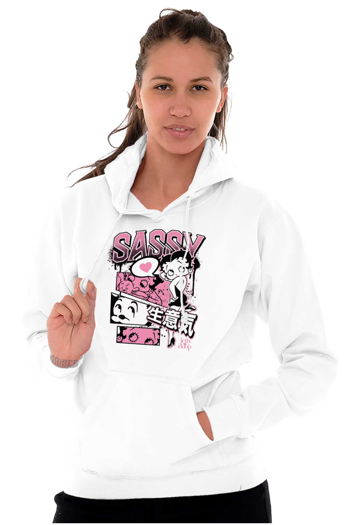 Betty Boop Sassy Kanji Comic Panels Women Plus Size Hoodie Brisco ...