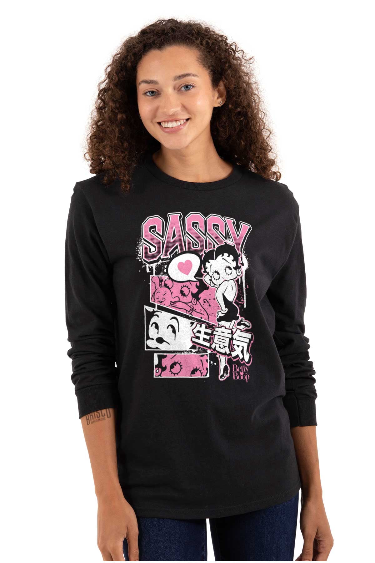 Betty Boop Sassy Kanji Comic Panels Women's Long Sleeve T Shirt Brisco ...