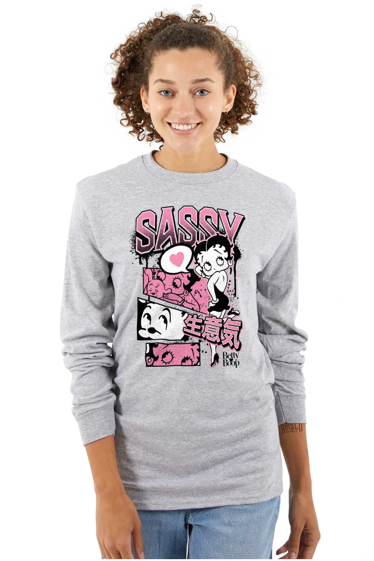 Betty Boop Sassy Kanji Comic Panels Women's Long Sleeve T Shirt Brisco ...