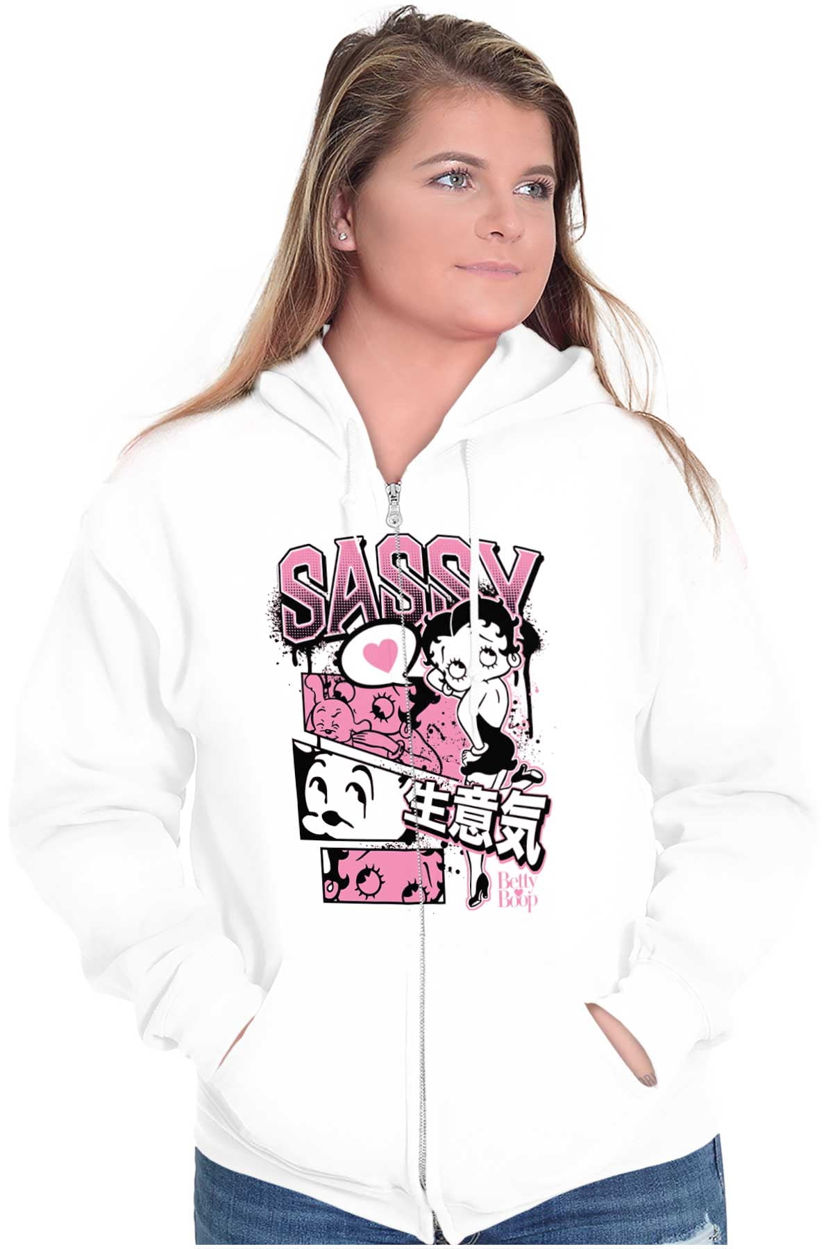 Betty Boop Sassy Kanji Comic Panels Women Plus Size Zipper Hoodie ...