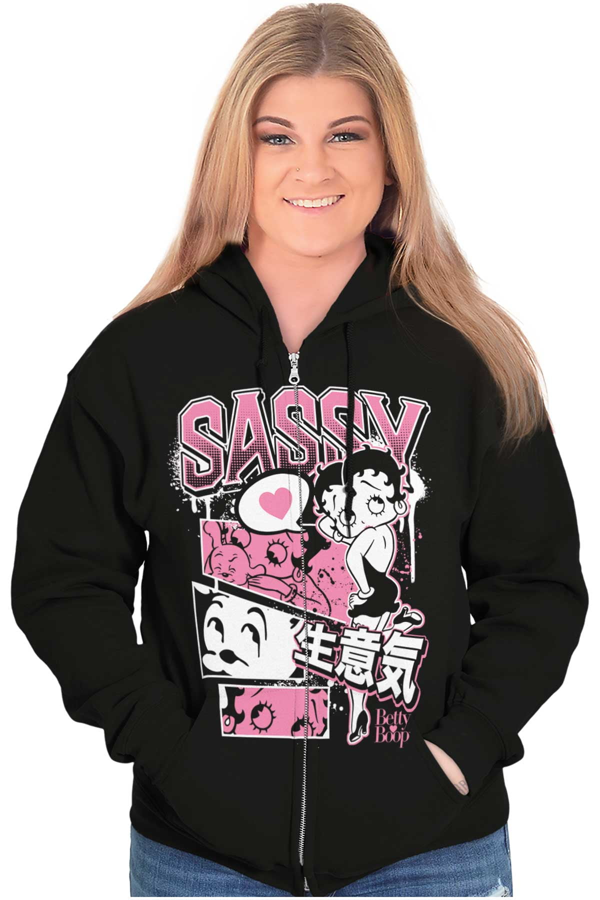 Betty Boop Sassy Kanji Comic Panels Zip Hoodie Sweatshirt Women Brisco ...