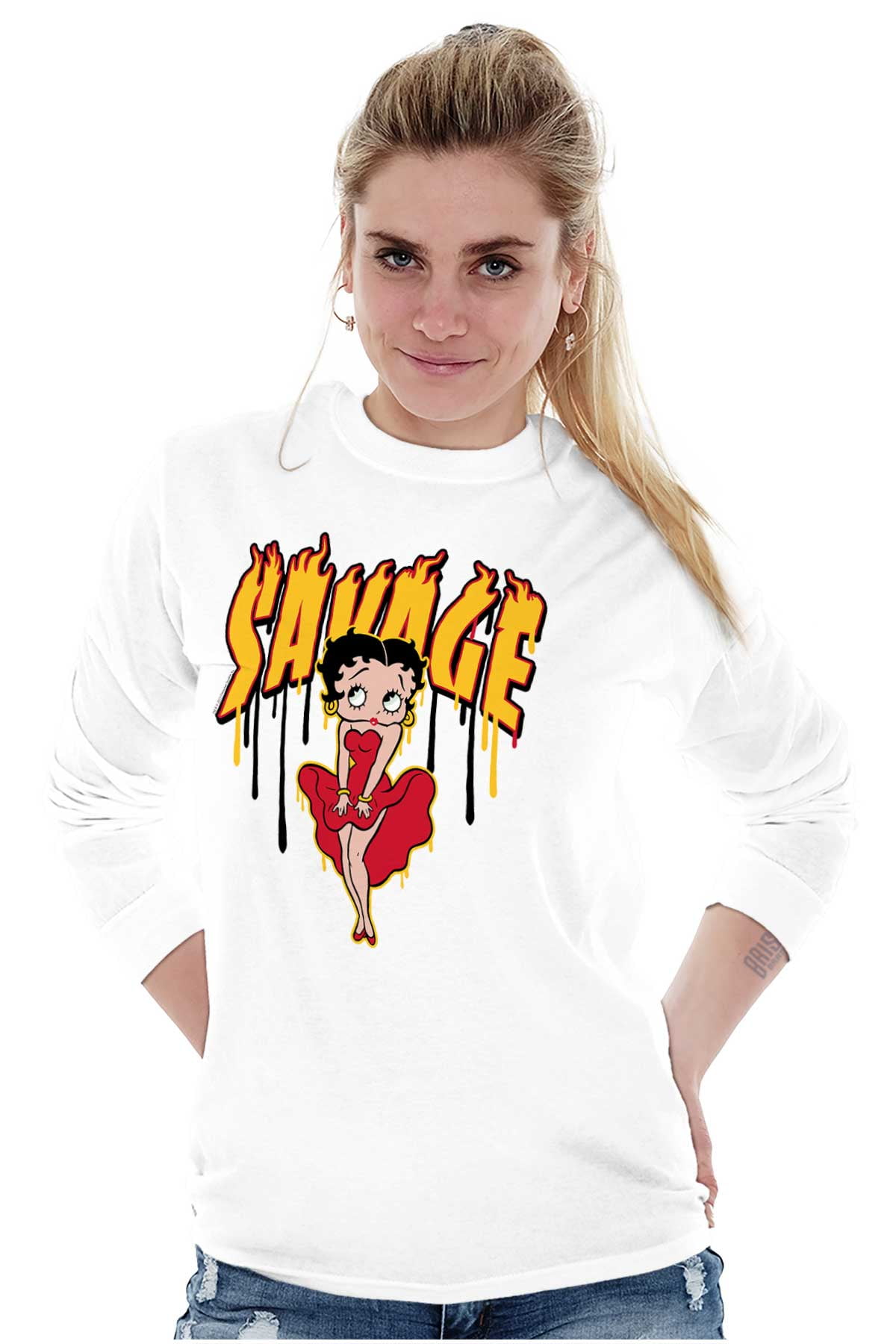 Betty Boop Savage Paint Drip Cartoon Women's Long Sleeve T Shirt Brisco ...