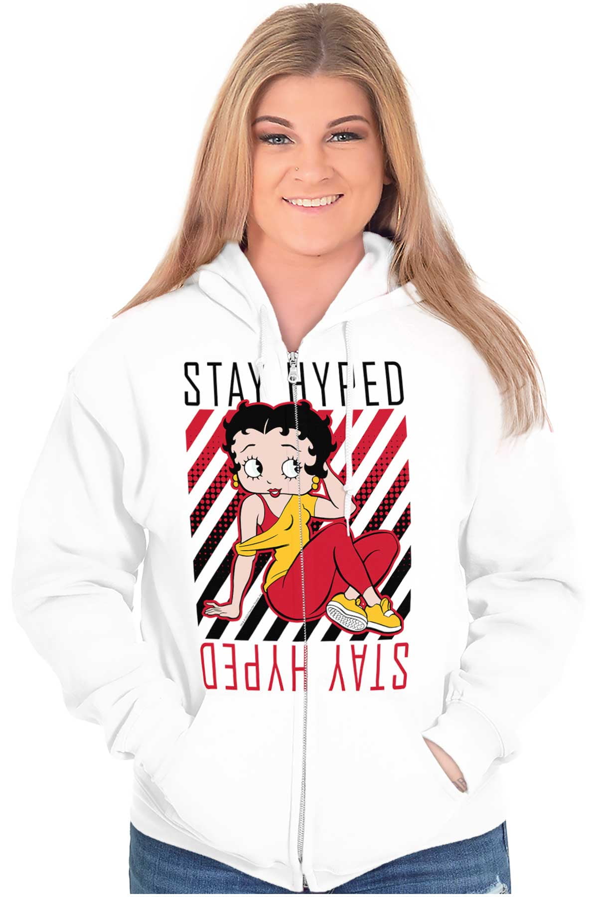 Betty Boop Stay Hyped Gym Workout Women Plus Size Zipper Hoodie Brisco ...