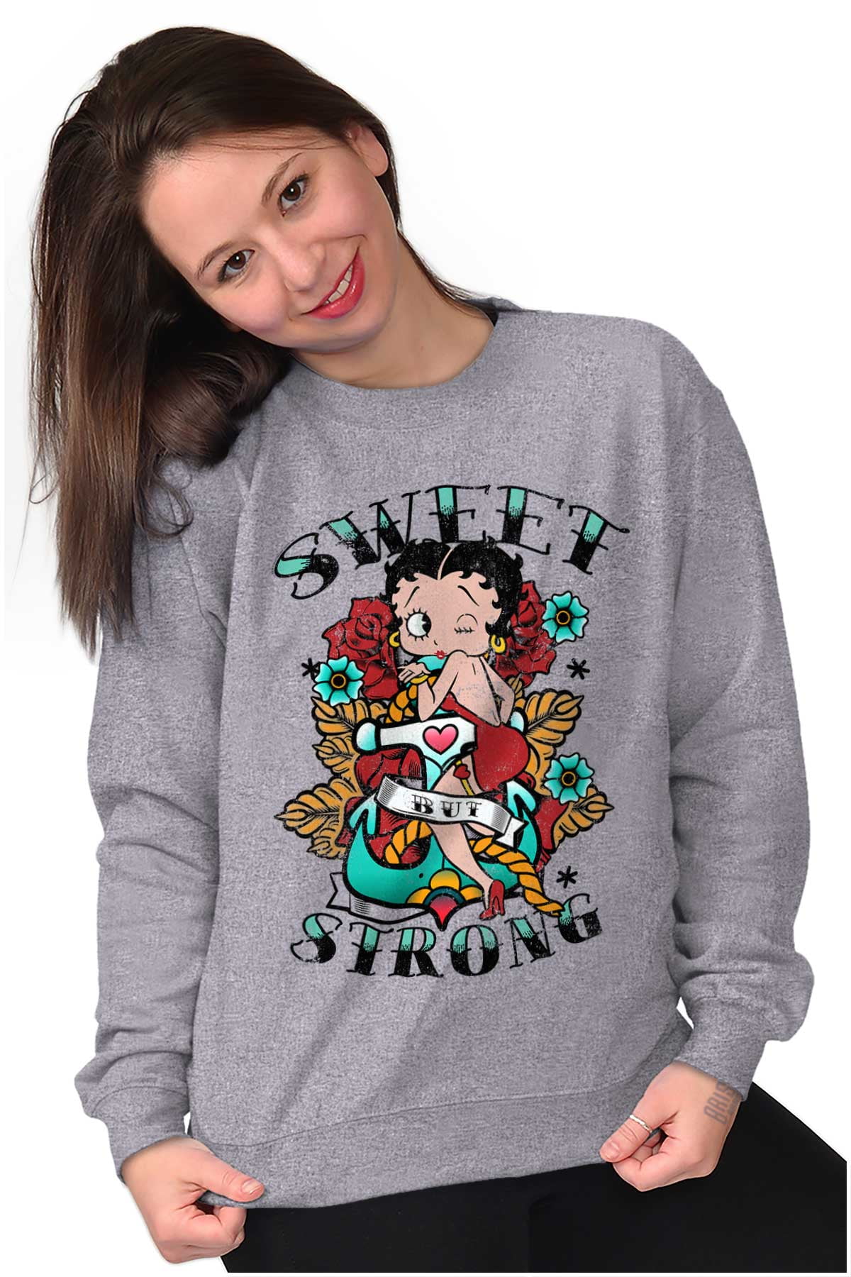 Betty Boop Sweet Strong Anchor Tattoo Women Crewneck Sweatshirt Brisco ...