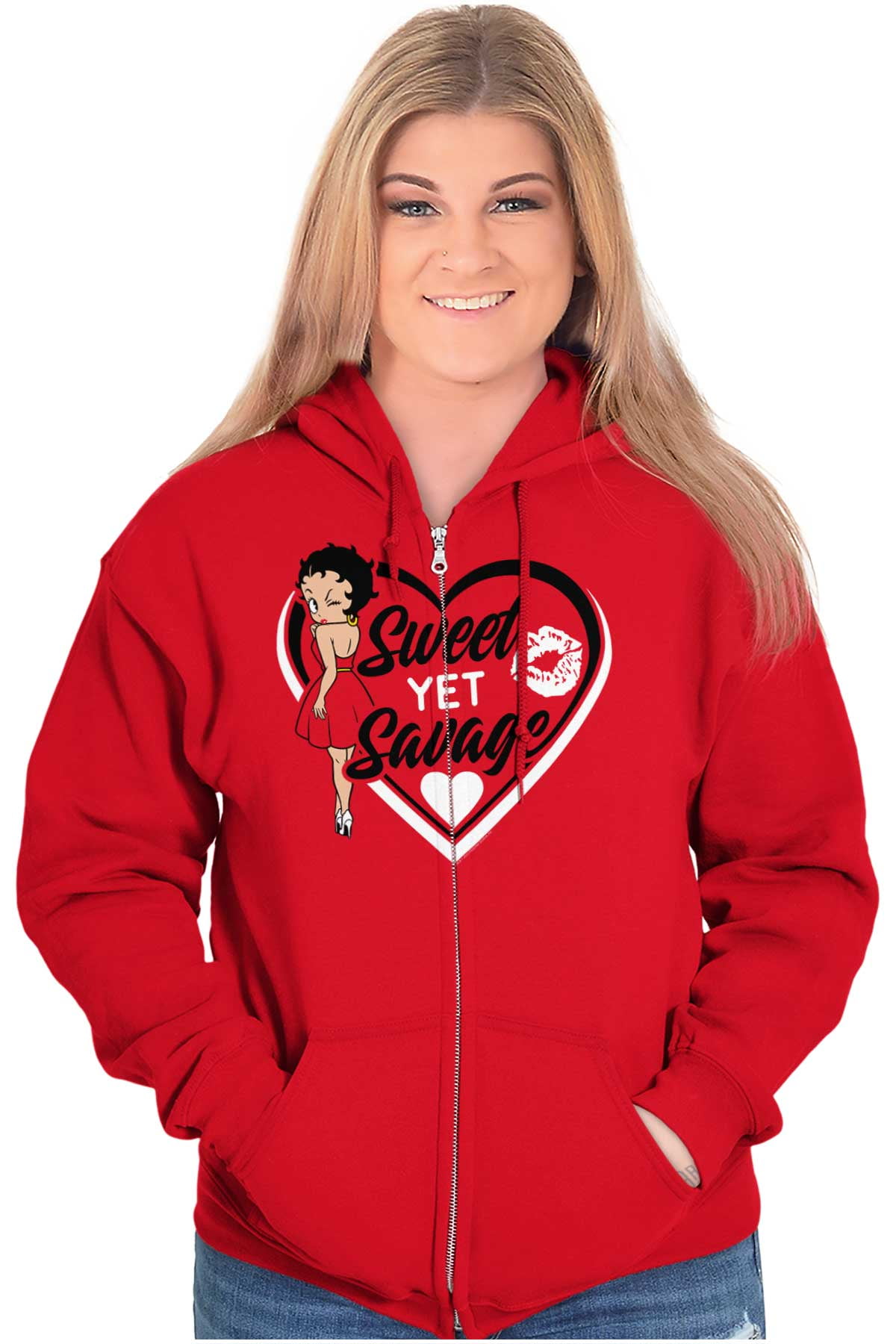 Betty Boop Sweet Yet Save Cute Sassy Zip Hoodie Sweatshirt Women Brisco