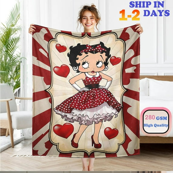 Betty Boop Throw Blanket Ultra Soft Flannel 280GSM Cozy Blanket for Bed Sofa Travel Car Gift for ...