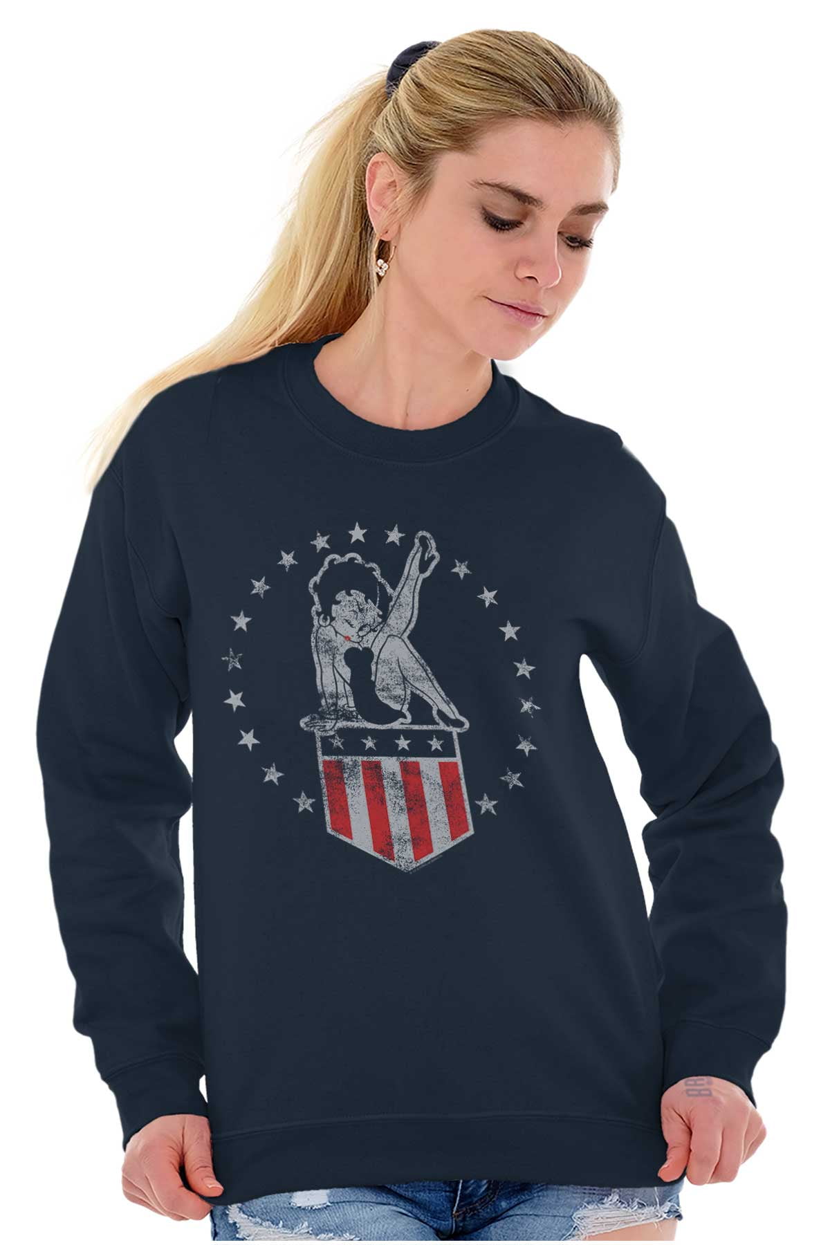Betty Boop Vintage Pin Up Flag Women Crewneck Sweatshirt Brisco Brands ...