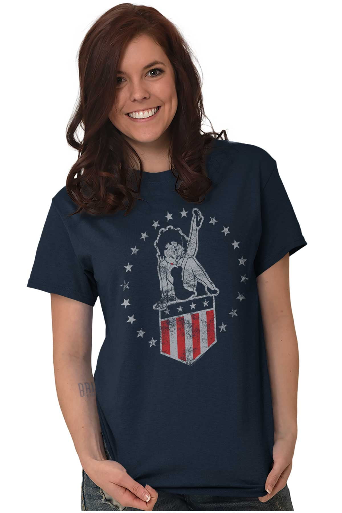 Betty Boop Vintage Pin Up Flag Women Plus Size Graphic Tee Tees Brisco ...